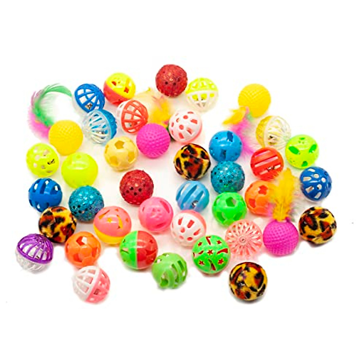 Fashion's Talk 40 Pack Plastic Ball Cat Toys Lattice Balls with Bell Jingle Bulk Kitten Toy, Gift Box Color Varies
