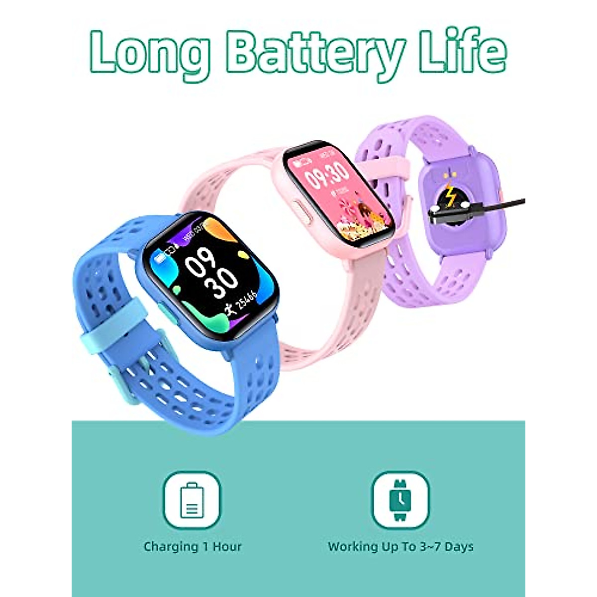 Kids Smart Watch for Boys Girls,IP68 Waterproof Kids Fitness Activity Tracker Watch,Heart Rate Sleep Monitor,8 Sport Modes, Pedometers, Calories Counter, Alarm Clock, Kids Gifts for Teens 6+ (Black)