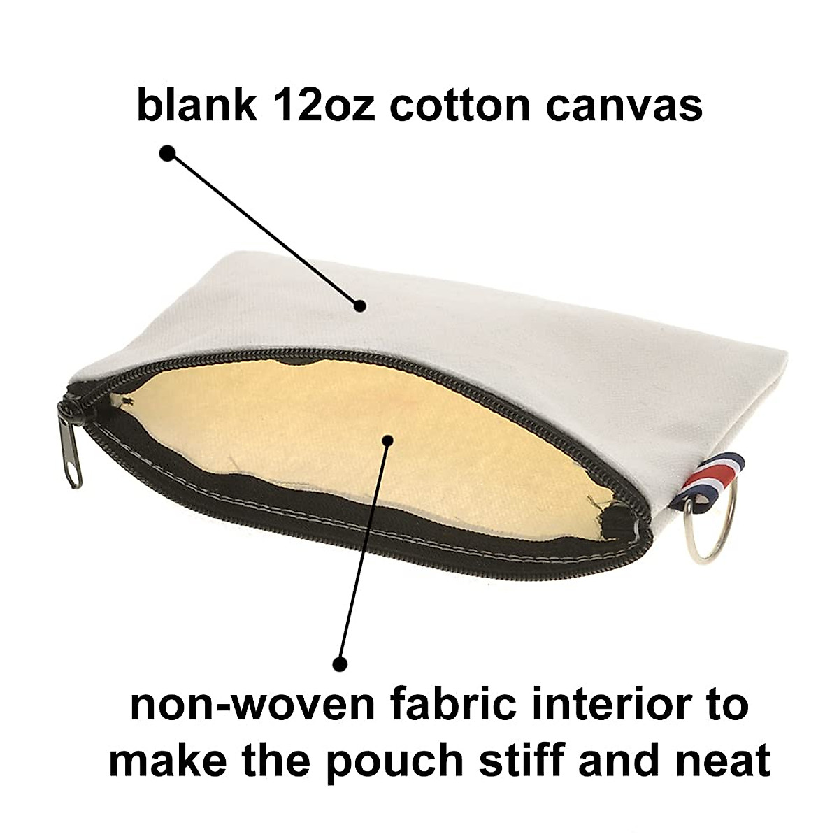 Aspire 6-Pack Canvas Pouches with Metal Ring, DIY Craft Storage Bags, 6 x 4 Inch - Natural