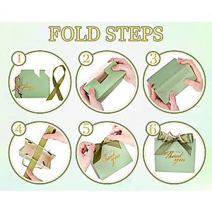 Whaline 50Pcs Thank You Paper Gift Bags with Bow Sage Green Party Favor Bags with Handles for Wedding Bridal Baby Shower Birthday Party (Assembly Required)