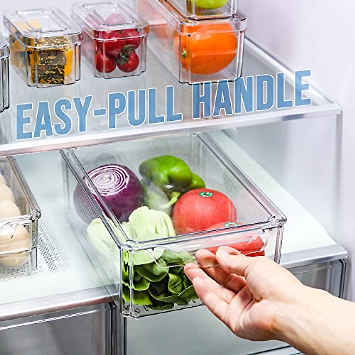 BEWAVE Fridge Organizer, 7 Pack Stackable Refrigerator Organizer Bins with Lid, Clear Containers, BPA-Free Plastic Food Storage for Food, Drinks, Fruits, Vegetable