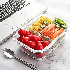 Bayco 9 Pack Glass Meal Prep Containers 3 & 2 & 1 Compartment, Glass Food Storage Containers with Lids, Airtight Glass Lunch Bento Boxes, BPA-Free & Leak Proof (9 lids & 9 Containers)