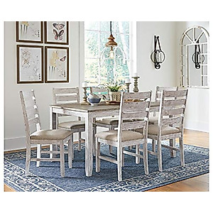 Signature Design by Ashley Skempton Cottage Dining Room Table Set with 6 Upholstered Chairs, Whitewash, 60" x 36" x 30"