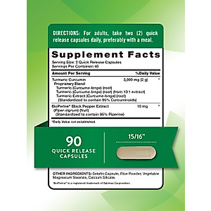 Nature's Truth Turmeric Curcumin Capsules | 2000mg | 90 Capsules | with 95% Standardized Curcuminoids and Bioperine | Non-GMO, Gluten Free Supplement