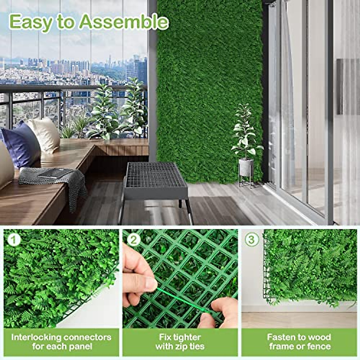 Baoz 12 PCS Artificial Grass Wall Panel 24"x16" Boxwood Hedges Wall Panels 32 Sq.ft Faux Greenery Plant Wall Backdrop Garden Greenery Privacy Fence Screen for Outdoor Indoor Backyard Wedding Decor