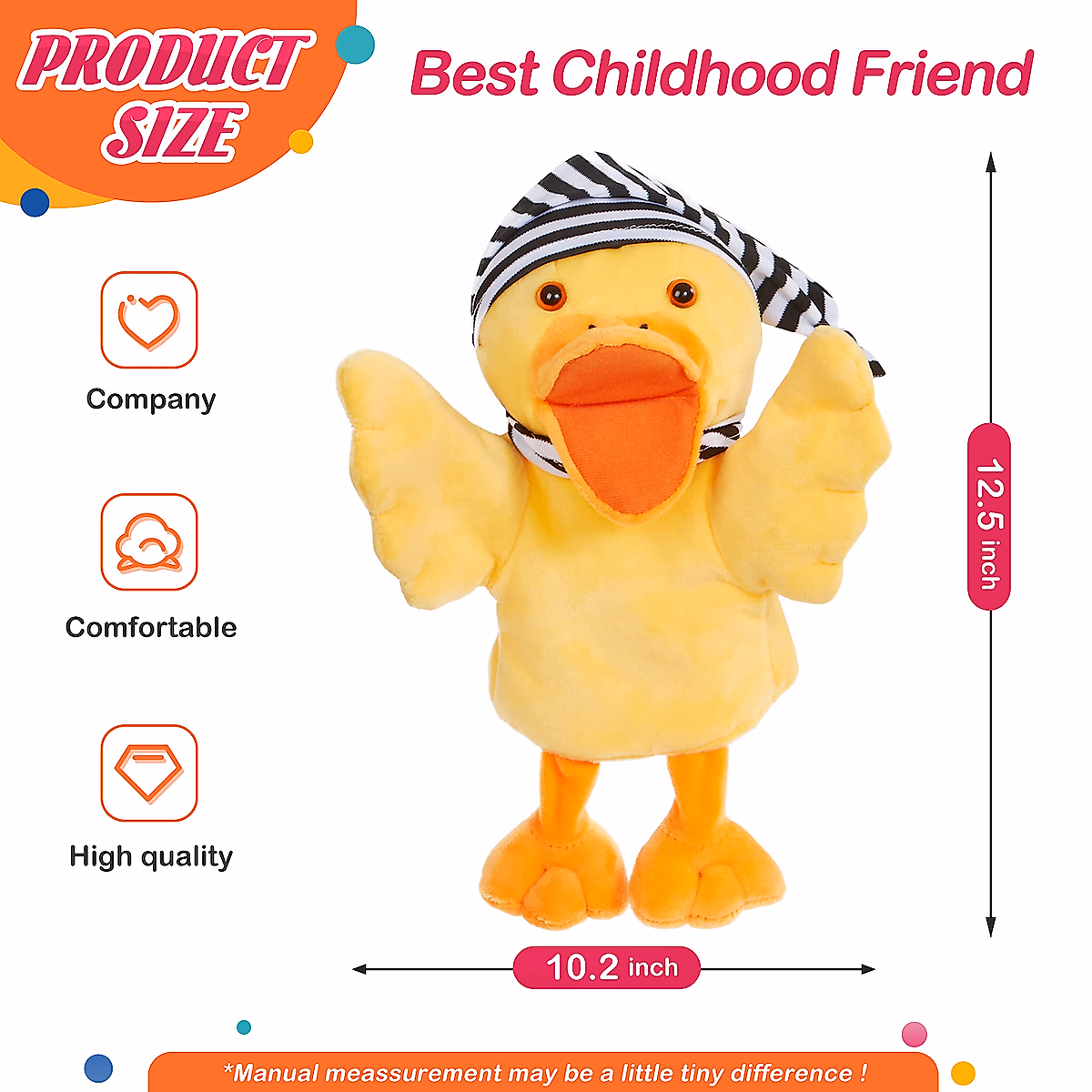SpecialYou Duck Hand Puppet Vivid Plush Interactive Toy Yellow Hand Puppet with Movable Mouth- Hand Puppets for Kids All Ages, 12.5inches. (Duck)
