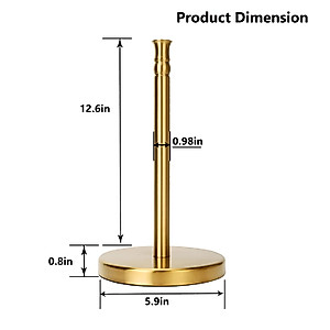 Sfemn Paper Towel Holder Countertop, Weighted Base for One-Handed Tear, Free Standing Paper Towel Holder Stand, Stainless Steel Paper Towel Dispenser for Kitchen Countertop (Brushed Gold)