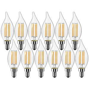 CYLYT E12 Chandelier Bulb 60 watt Equivalent, Dimmable LED Candelabra Light Bulbs 6W, 2700K Warm White 650 Lumen Lightbulbs, CA11, UL Listed, Pack of 12