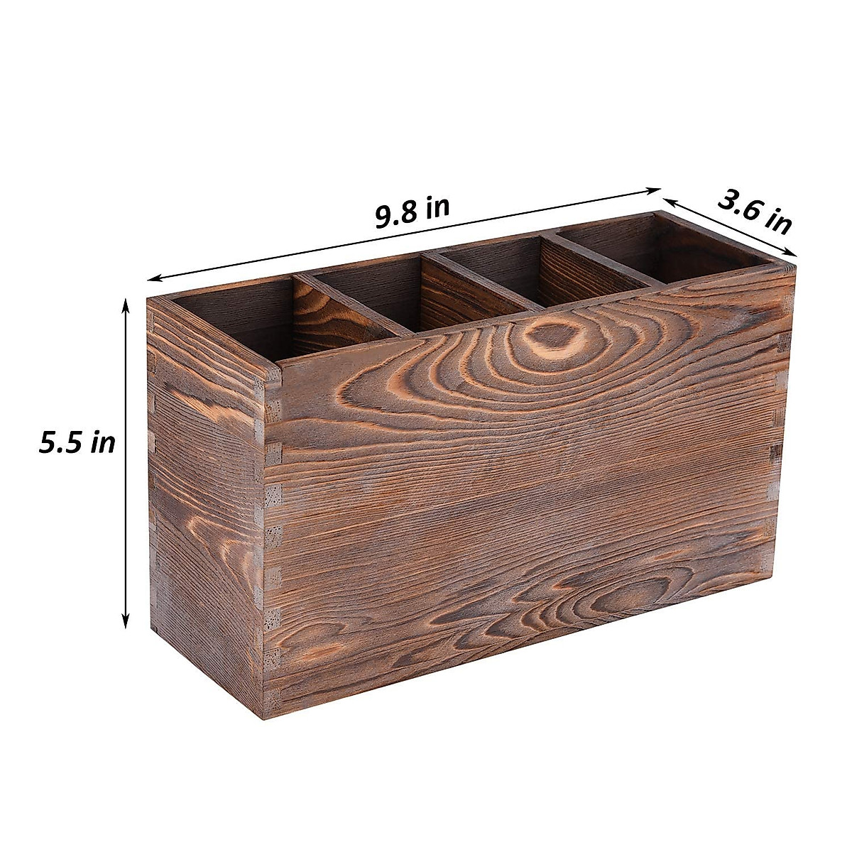 WuGeShop Rustic Utensil Caddy, 4 Adjustable Compartments Wooden Silverware Caddy, Upgraded Version kitchen Utensil Holders for Countertop