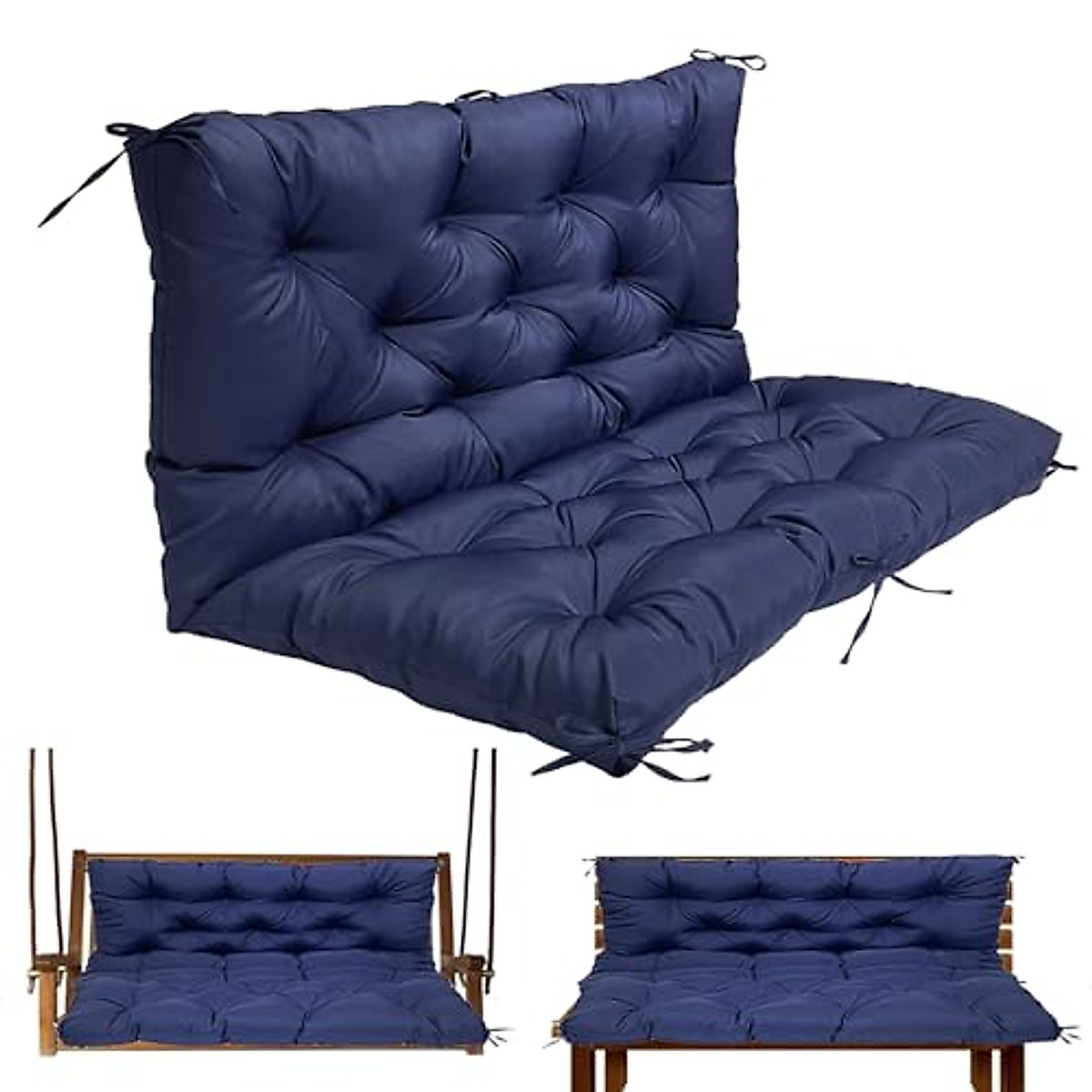 Gollense Outdoor Swing Cushions for Outdoor Furniture Waterproof 2-3 Seater Bench Cushion Replacement 4" Thick with Backrest & Ties for Patio Backyard Garden, 47 x 40 Inch, Navy