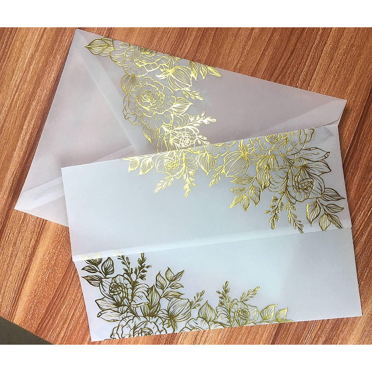 LUCKY STAR 25 sets Shiny Gold foil Floral Embossing Vellum Wedding Invitations Cards with Envelopes Blank Inner Sheets for Bridal Shower Baby Party Engagement Anniversary Invite Sweet 16