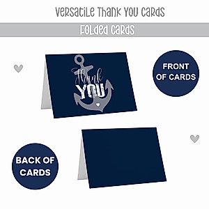 Paper Clever Party Anchor Thank You Cards with Envelopes for Bridal Shower, Wedding, Any Occasion, Blank Notecards Boys Baby Shower, 20 Pack