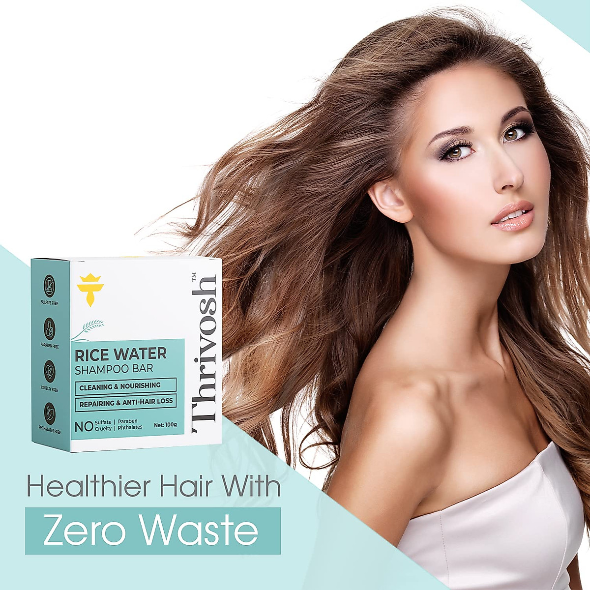 Thrivosh Rice Water for Hair Growth Shampoo Bar – 2 in 1 Shampoo and Conditioner Bar – pH Balanced Vegan Friendly Dry Shampoo Bar for All Hair Types – Anti-Loss and Repairing 100g