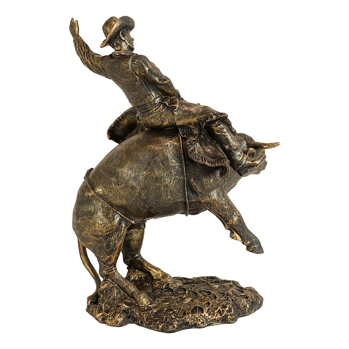 Ebros Rustic Western Rodeo Bull Rider Cowboy On Rearing Angry Bull Statue 10" Tall Faux Bronze Resin Old World Wild West Cattle Bull Riding Cowboys Themed Accent Figurine