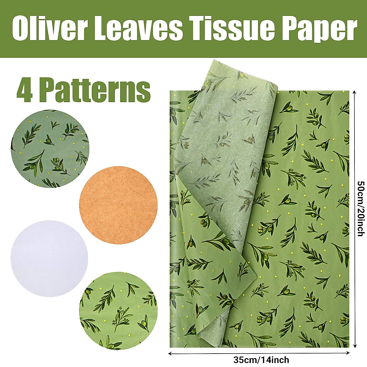 Bolsome 50 Sheets 20x14in Olive Leaf Tissue Paper, Green Wrap Tissue, Greenery Bontanical Tissue Paper for Boho Vibe Gift Bags Boho Plant Tissue for Baby Shower Birthday Wedding Party DIY Craft