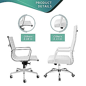 Tuoze Office Chair High Back Leather Desk Chair Modern Executive Ribbed Chairs Height Adjustable Conference Task Chair with Arms (White)
