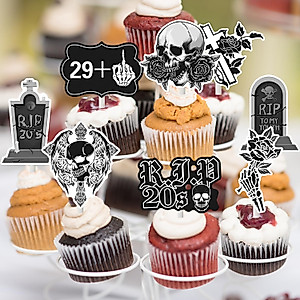 36Pcs Rip My Twenties Cupcake Toppers Happy 30th Birthday Party Decorations Black Death to My 20s Cake Picks for 30th Theme Birthday Party Supplies