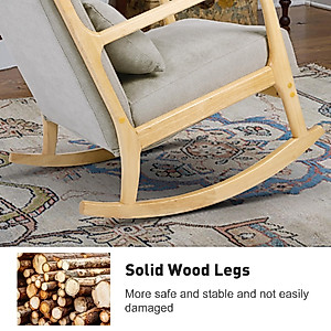 LUCKYERMORE Rocking Chair Nursery with Solid Wood Legs,Glider Chair with High Backrest,Upholstered Glider Rocker Chair for Nursery Bedroom Living Room, Grey