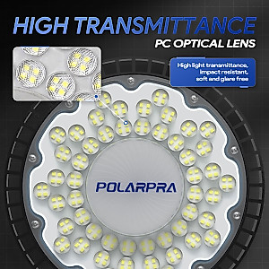 POLARPRA LED High Bay Light 200W, 30KLM 6500K UFO High Bay LED Shop Light with 6ft US Plug Cable, IP65 120VAC Commercial Bay Lighting Fixture for Warehouse Workshop Factory Gym Garage Barn