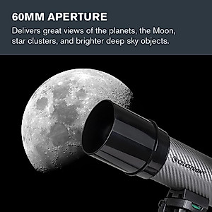 Celestron – 60mm Travel Scope DX – Ideal Portable Refractor Telescope for Beginners – Fully Coated Glass Optics – BONUS Astronomy Software Package – Includes Smartphone Adapter for Digiscoping