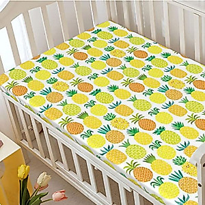 Pineapple Themed Fitted Mini Crib Sheets,Portable Mini Crib Sheets Soft & Stretchy Fitted Crib Sheet-Baby Crib Sheets for Girl or Boy,24“ x38“,Multicolor