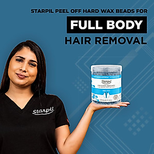 Starpil Wax 600g / 1.3 lb Blue Hard Wax Beads for Painless Hair Removal, Stripless Wax Beads, Polymer Blend Low Temperature Wax for Face, Bikini, Brazilian, Legs, Underarm, Back and Chest