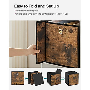 SONGMICS Storage Cubes, Set of 6 Storage Bins with Handles, Foldable Oxford Fabric and Non-Woven Fabric Storage Boxes, 10.2x10.2x11 Inches, Fit Cube Storage Unit, Rustic Brown and Black URFB126B01