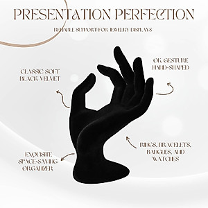 Flexzion Hand Jewelry Holder Female Mannequin Hands Holder for Bracelet, Watch, Hand Ring Holder, Mannequin Arm Form Model, Hand Stand for Jewelry Display, Velvet Hand Mannequin, Black Velvet