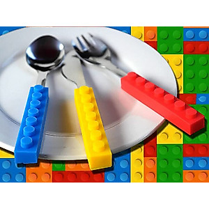 Toddler Utensils: Stackable Spoon, Fork & Knife. Fun Silverware for Kids. Stainless Steel Tableware for Children - Birthdays, Christmas, Building Blocks Party Sets.