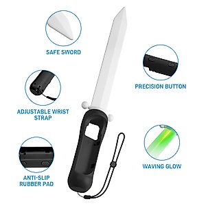 RHOTALL Game Sword for The Legend of Zelda: Skyward Sword HD Compatible with Nintendo Switch and Switch OLED Right Joycon Controller, Game Accessories Handle Grip with LED Design - Black