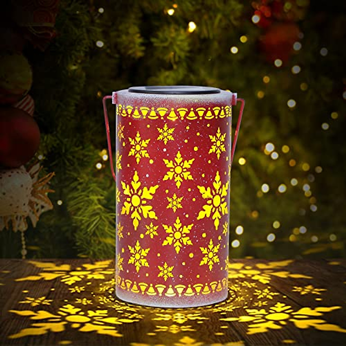 1 Pack Solar Christmas Lantern Red Christmas Lantern Snow Globe Christmas Lights Battery Operated Lantern Hanging Christmas Gift Christmas Decorations for Table, Garden, Patio, Yard