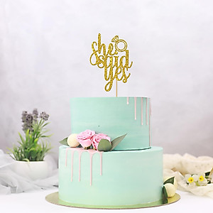 Gold Glitter She Said Yes Cake Topper - for Engagement/Bridal Shower/Wedding Shower/Proposal/Bachelorette Party Decorations