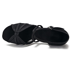 CLEECLI Low Heel Ballroom Dance Shoes Women Latin Salsa Practice Dancing Shoes 1.5 Inch Heel ZB14(7,Black)