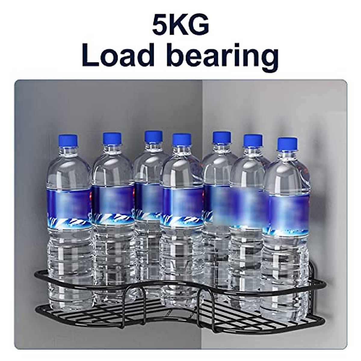 Huryfox Corner Shower Caddy Bathroom Organizer Shower Shelf with Hooks, Adhesive Shower Shelves, Wall Mounted Shampoo Holder, 2 Pack Shower Racks for Inside Shower, Black