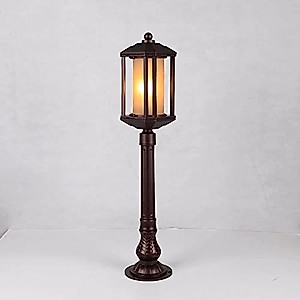 MODEBHD European Outdoor Glass Pillar E27 Lantern Lawn Lights Garden Lawn Lamps 0.8M Waterproof Landscape Lighting Post Light Park Floor Lamp Street Post Light Decoration Illumination, Brown
