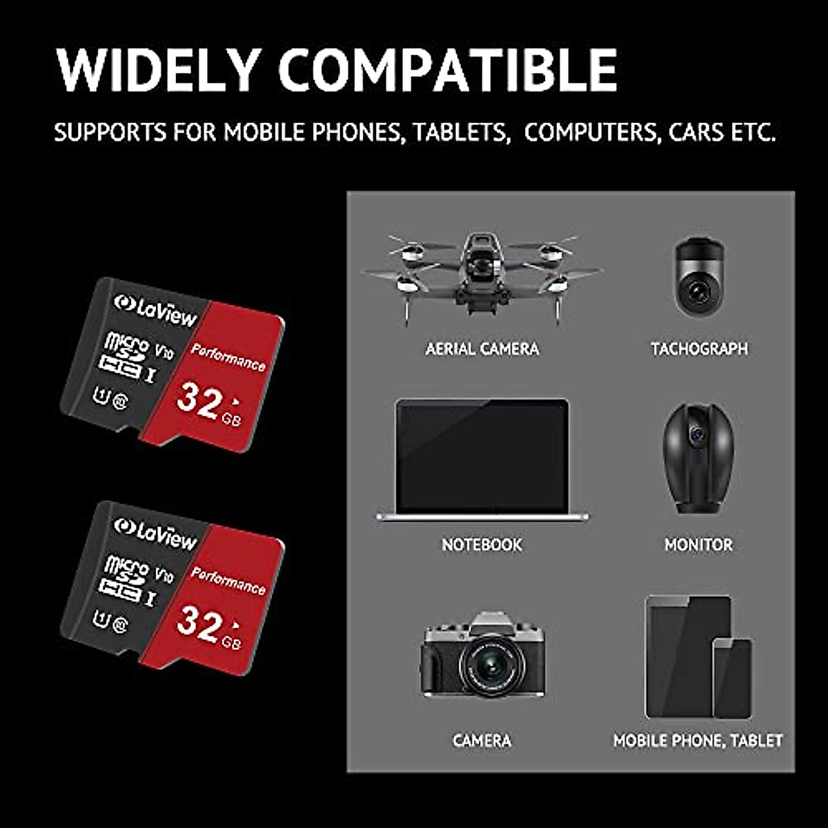 LaView 32GB Micro SD Card 2 Pack, Micro SDXC UHS-I Memory Card – 95MB/s,633X,U1,C10, Full HD Video V10, A1, FAT32, High Speed Flash TF Card P500 for Computer with Adapter/Phone/Tablet/PC