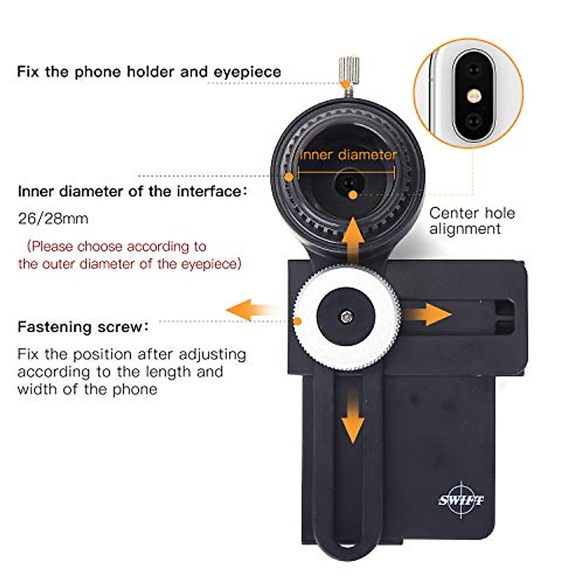 Swift Microscope Lens Adapter,Smartphone Camera Adapter Mount, Microscope Accessory (Fits 28mm Eyepieces)