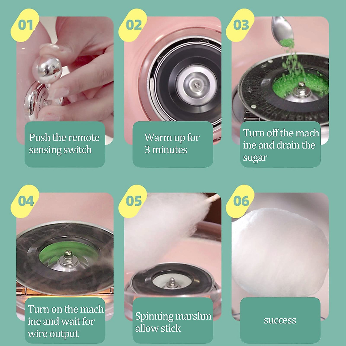 SZDYQ Candyfloss Machines, Coten Candy Machine, Compact, Light and Stylish, for Sugar or Hard Candy, Cotton Candy Machine for Children's Birthdays and Parties (Color : Green)