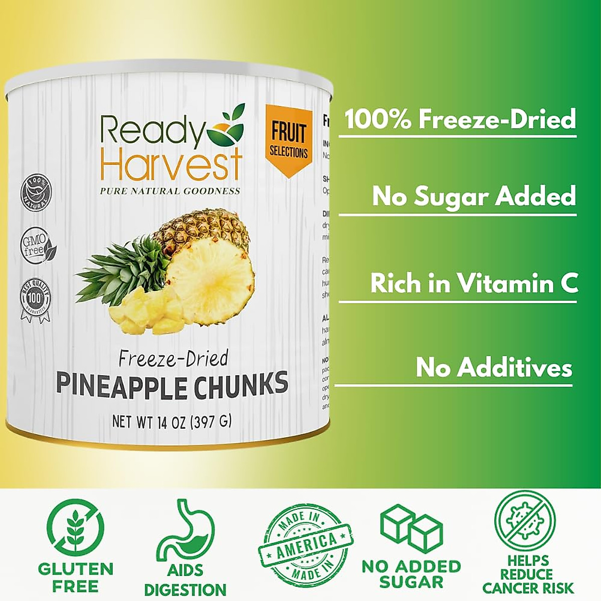 Ready Harvest Freeze Dried Pineapples Whole Foods for Emergency Food Storage, Camping Supplies, and Survival Kits | Sealed Fresh in #10 Can | 30 Year Shelf Life | 1 Can