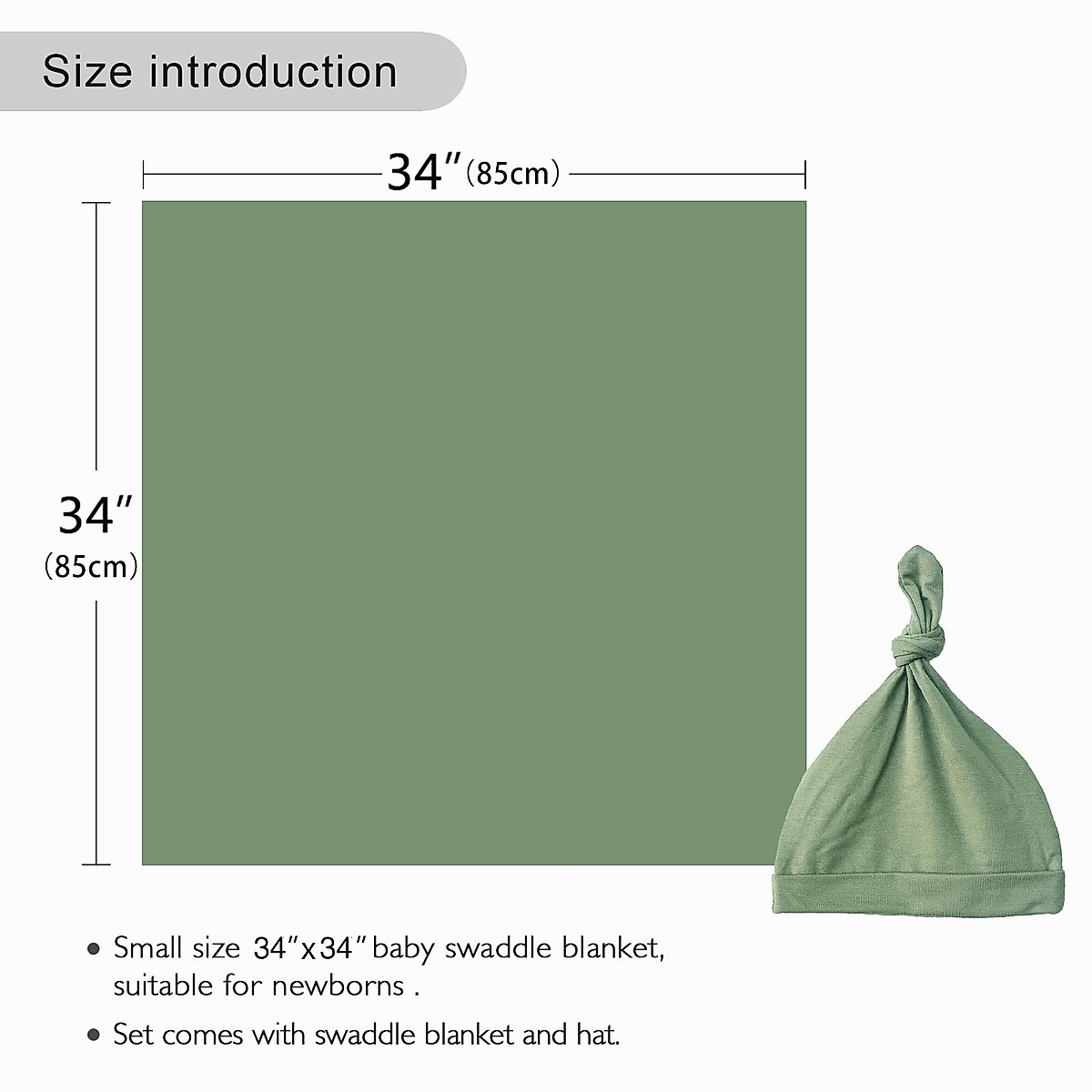 Aijoviko Newborn Swaddle Blanket with Hat Set Baby Swaddle Set Hospital Receiving Blankets for Girls Boys(Olive,35"*35")