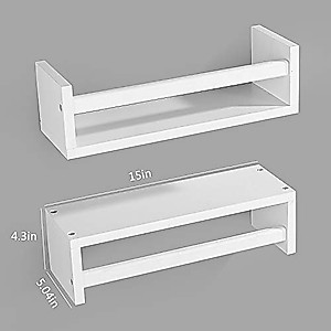 ZGZD White Floating Shelves Wall Shelf for Kitchen Spice Rack or Bathroom Organizer, Set of 2