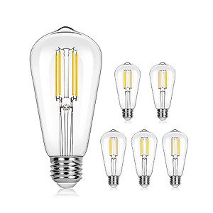 Lepro Dimmable LED Edison Light Bulbs, 2700K Warm White E26 Edison Bulbs 5.5W, 60 Watt Equivalent, Filament Vintage Bulb Clear Glass, Medium Base, ST19 Antique Style Vintage Decoration, 6 Packs