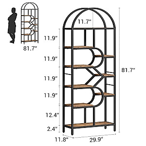IDEALHOUSE Bookshelf 6 Tier Arched Bookcase 81.7in Tall Display Racks Geometric Open Storage Shelf Unique Book Rack Metal Frame Large Modern Book Shelf for Bedroom, Living Room, Home Office
