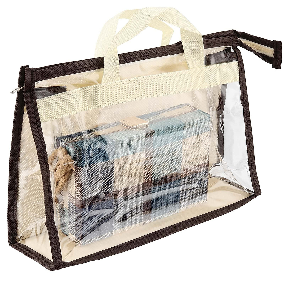 TAICHEUT 18 Pack 3 Sizes Clear Handbag Storage, Clear Purse Protector Bag with Zipper and Handle Purse Storage Dust Bags for Closet, Beige and Clear