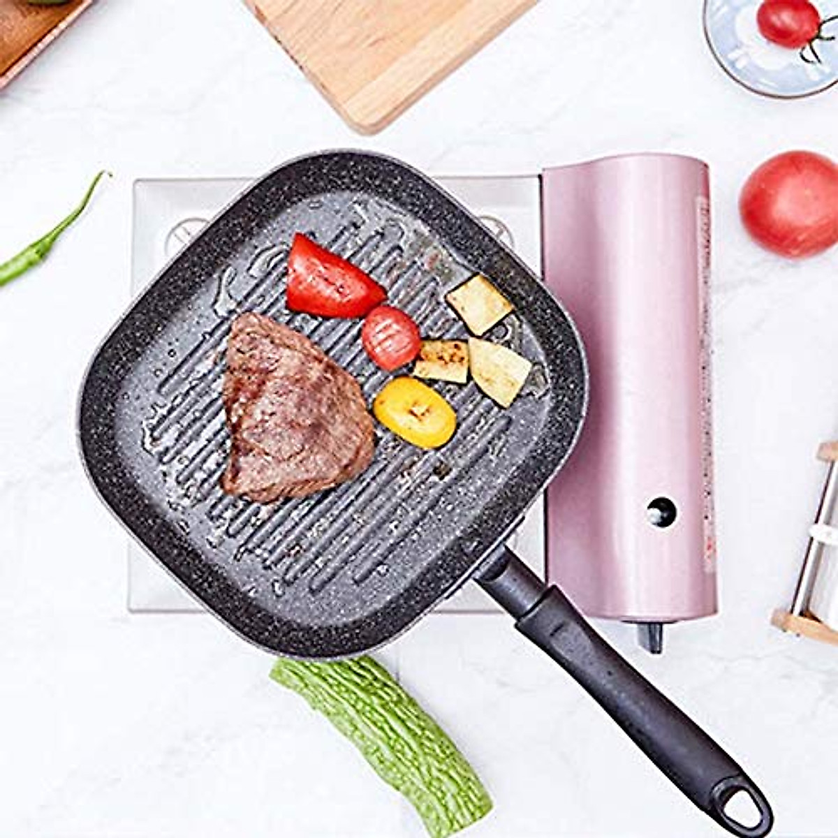9in Aluminum Non-Stick Square Grill Pan Steak Fry Pans Multi-Function Snowflake Striped Frying Pan