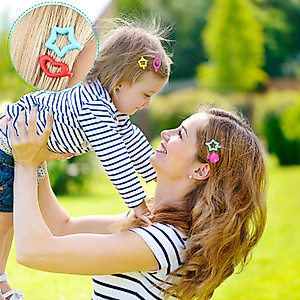 50 Pieces Plastic Barrettes Self Hinge Barrettes for Girl Mini Flower Bow Hair Colorful 80s 90s Cute Clip Multi Design Plastic Hair Pin in Candy Heart Star Shape Accessory(Classic Style)