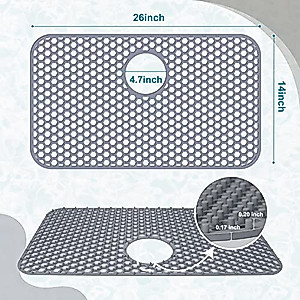 Silicone Sink Protectors for Kitchen Sink with Rear Drain - 26"x 14" Kitchen Sink Mats Accessory, Non-Slip Heat Resistant Sink Mat for Bottom of Farmhouse Stainless Steel Sink (Rear Hole)