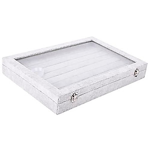 AUTOARK Ice Velvet Clear Lid 7 Slots Jewelry Rings Earrings Tray Showcase Display Organizer,AJ-023