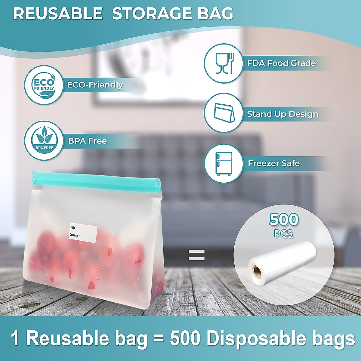 Temsy Reusable Snack Bags - 10pcs Reusable Snack Bags – Reusable Freezer Bags for Fruit, Veggies, Meat – Food-Safe Standup Storage Bags for Food with Ziplock Closure – Sustainable Option