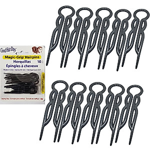 Good Hair Days Hair Pins - Plastic, U-shaped Magic Grip Hairpins, Strong Durable Pins For Fine, Thick & Long Hair, Hair Styling Accessories, Set of 10 (Black)